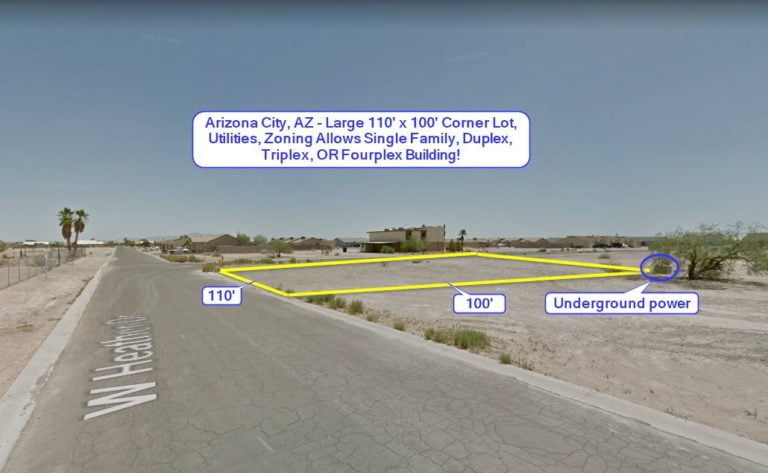 Arizona City, AZ – Large 110′ x 100′ Corner Lot, Utilities, Zoning ...